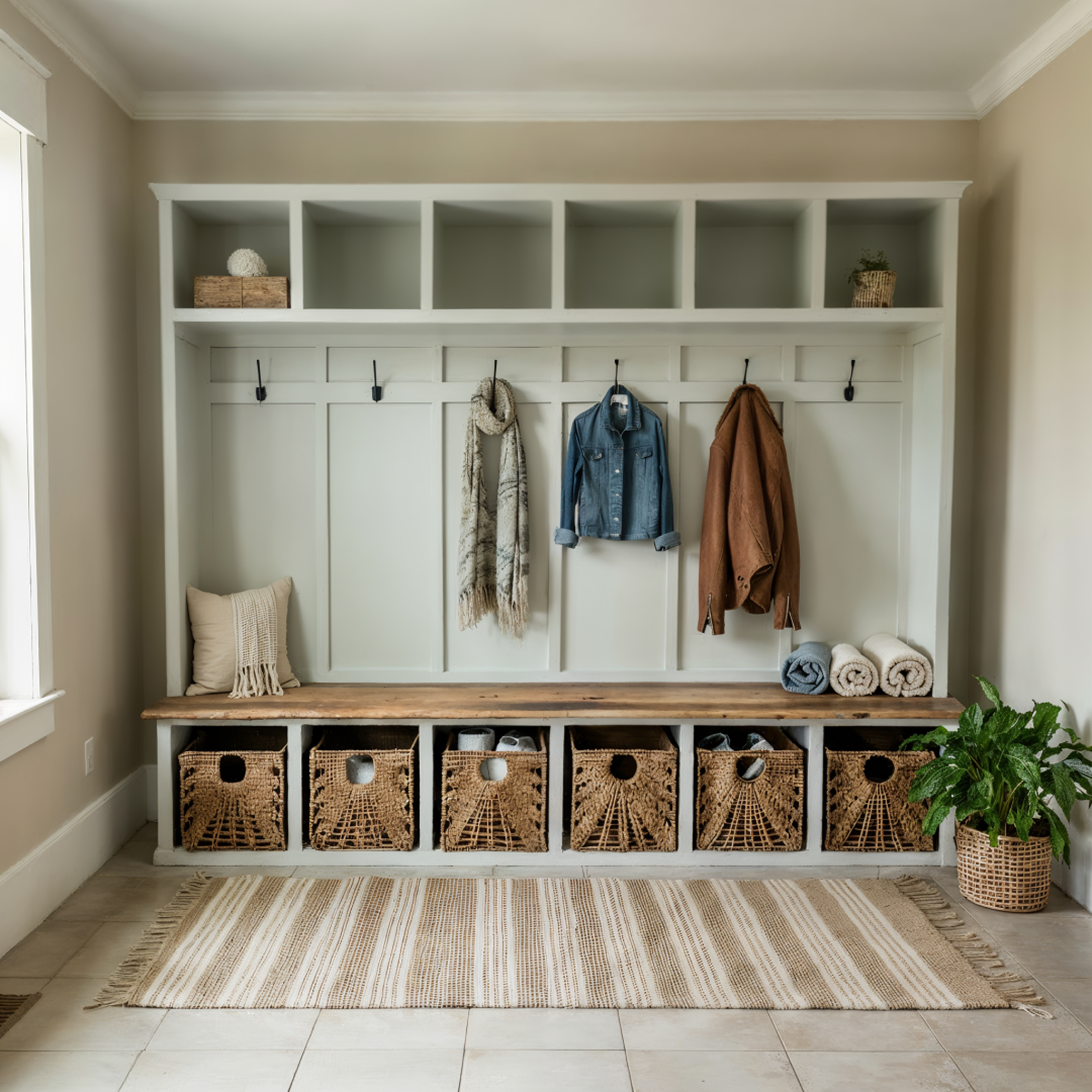 The Willowbrook Entryway Bench with Hooks || 6 Open Cubbies – The ...